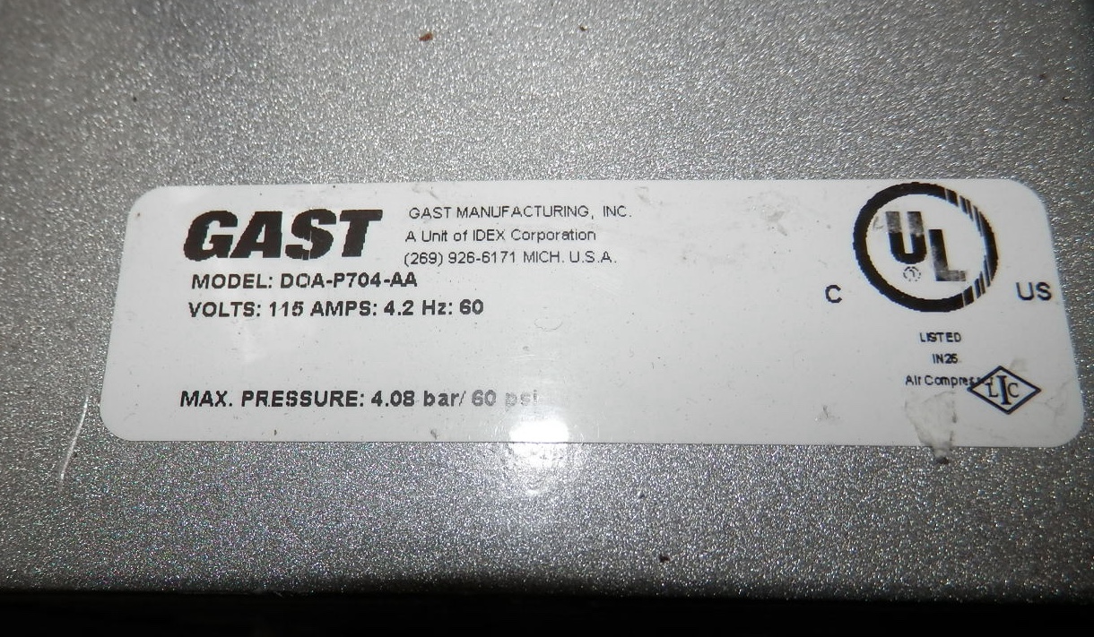 Vacuum Pumps: Gast High Capacity Vacuum Pump Model DOA-P704-AA